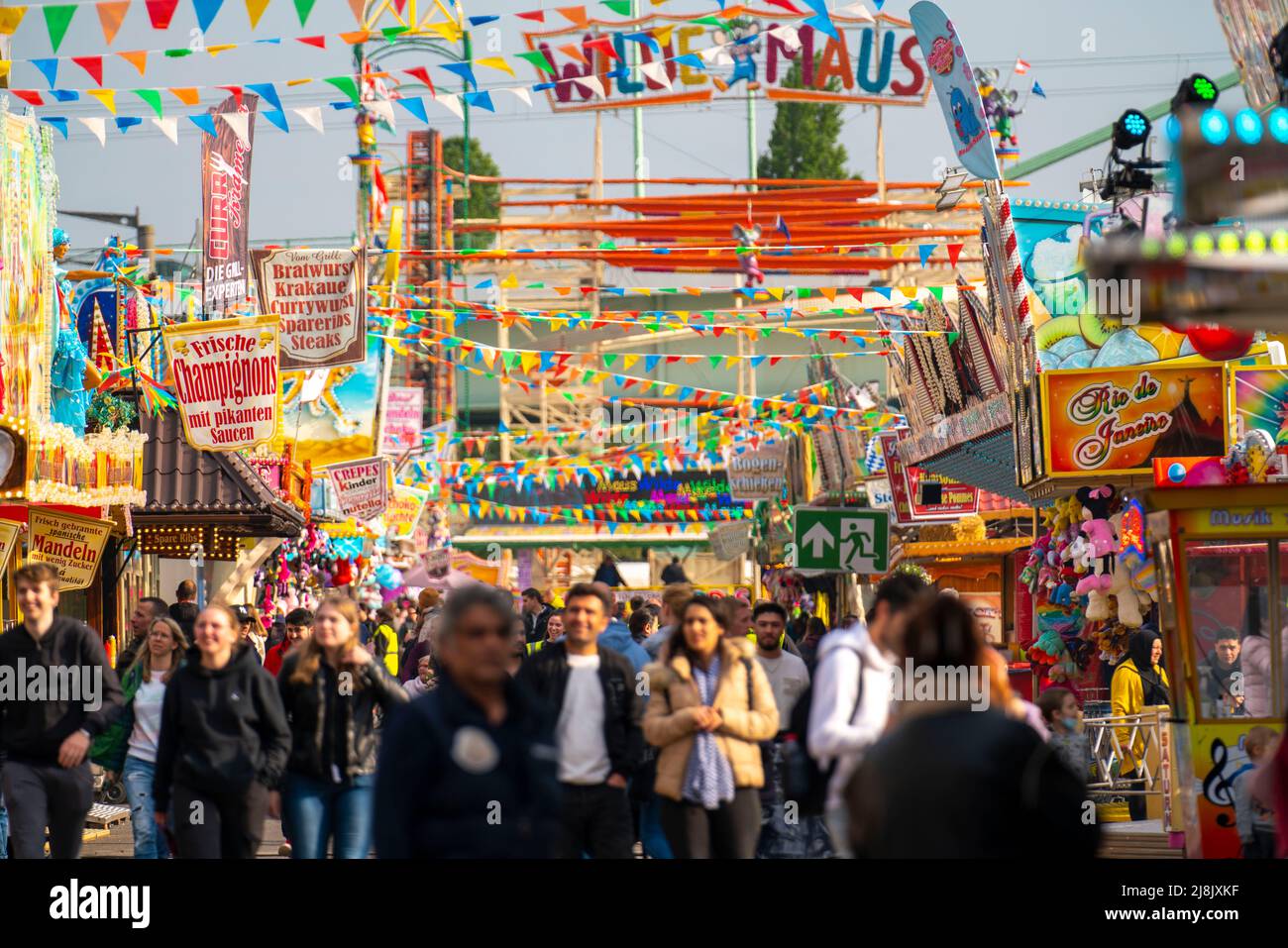 Rides, stalls, at the funfair, fair, spring fair, Easter fair, at the ...