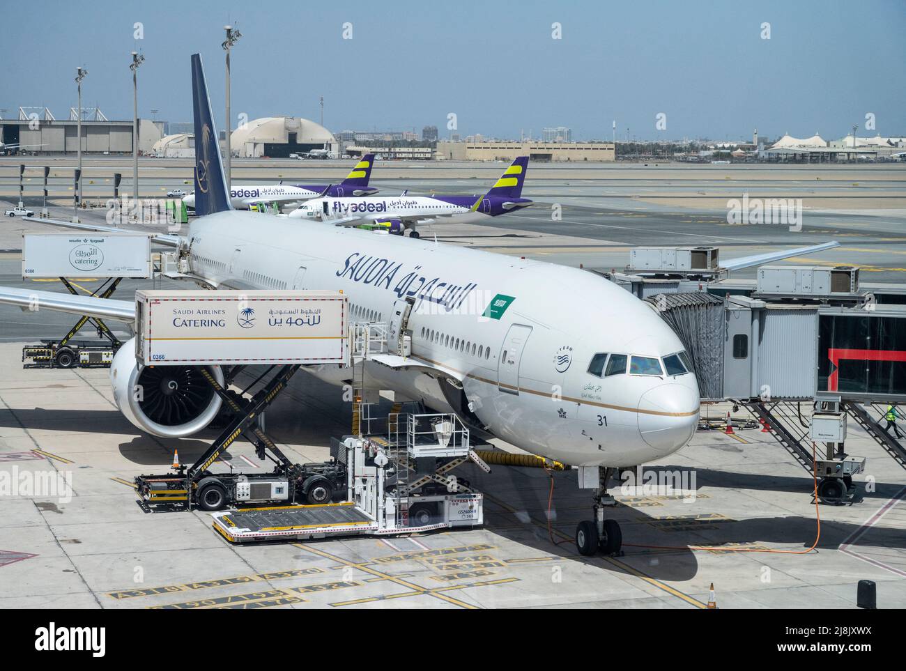Flag carrier of Saudi Arabia, Saudi airline, plane seen at the Jeddah ...