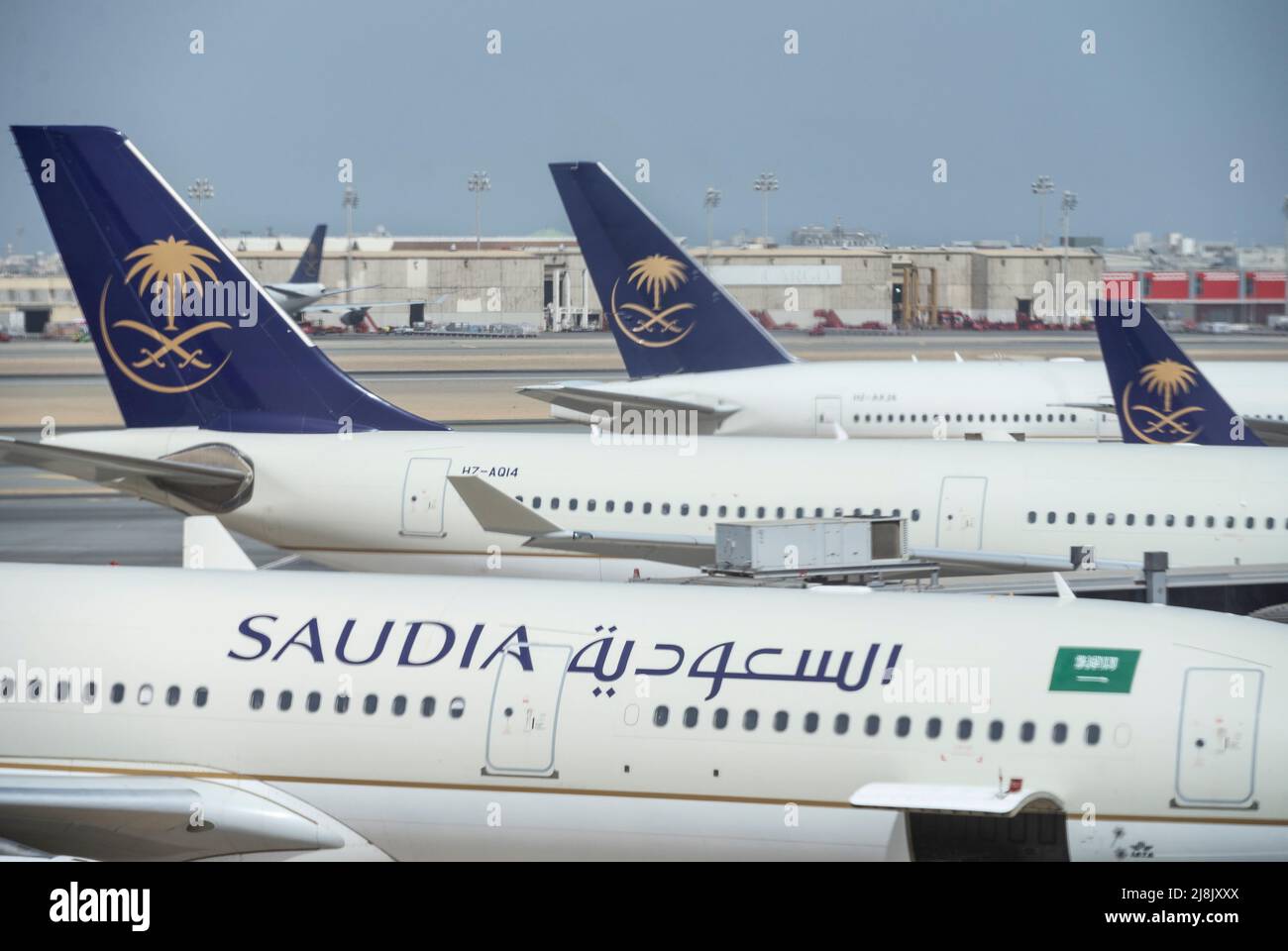Flag carrier of Saudi Arabia, Saudi airline, planes are seen at the ...