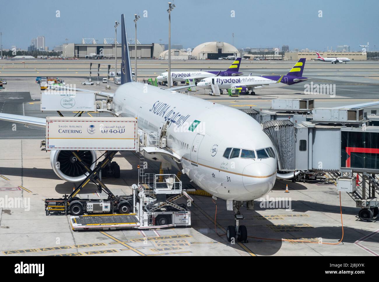 Flag carrier of Saudi Arabia, Saudi airline, plane seen at the Jeddah ...