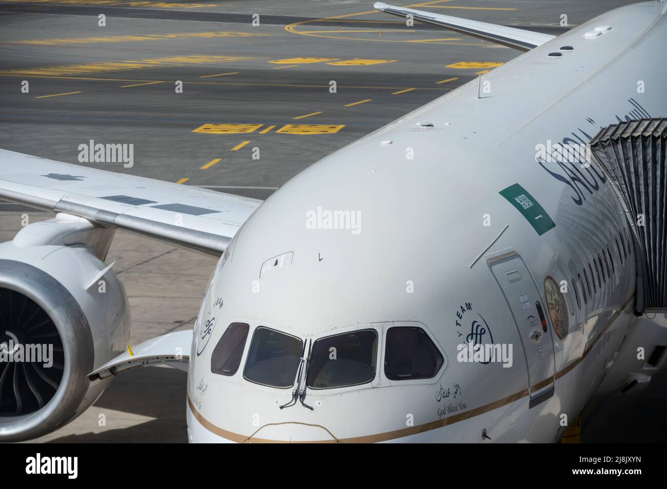 Flag carrier of Saudi Arabia, Saudi airline, plane seen at the Jeddah ...