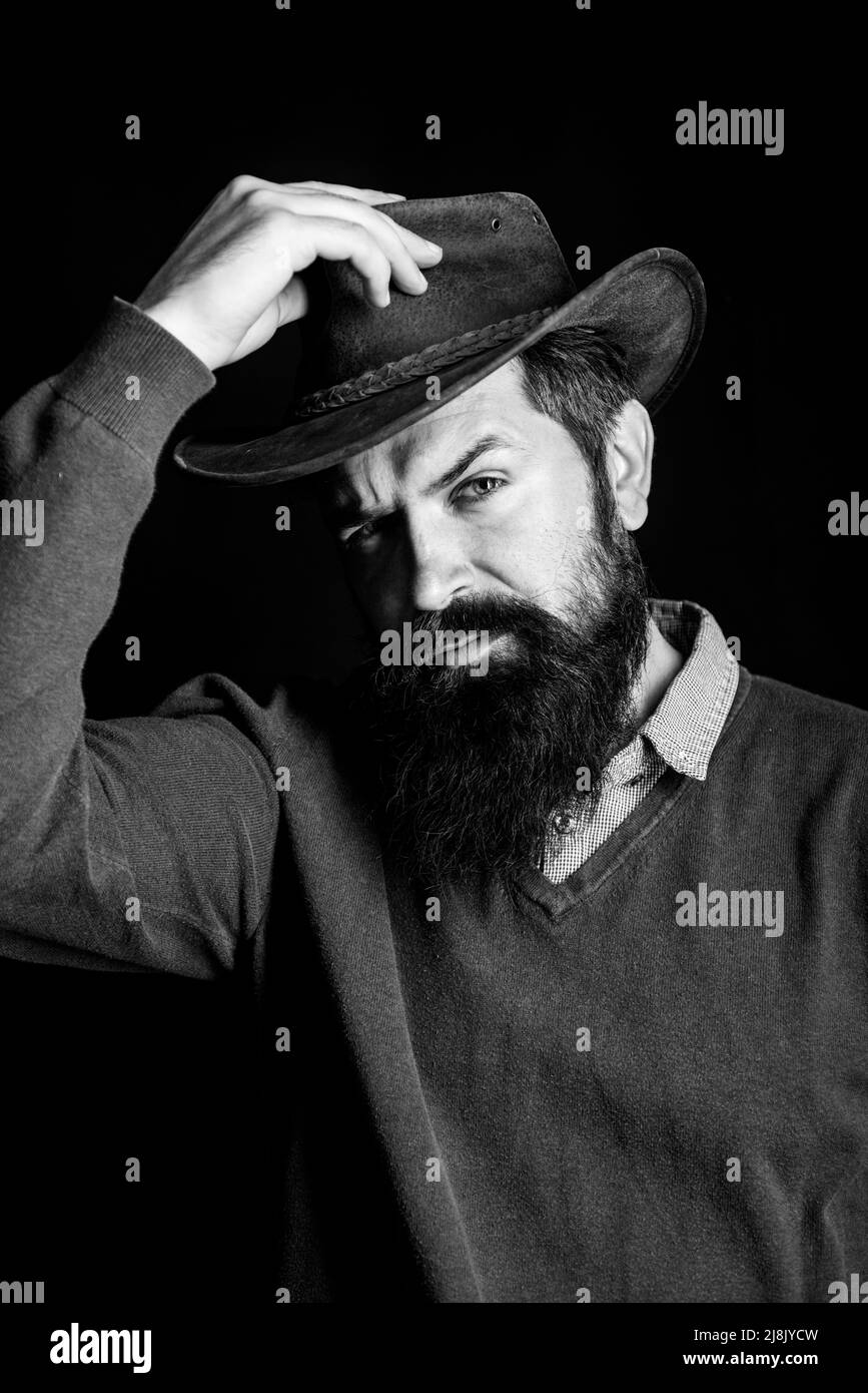 Wild West. Texas cowboy. Handsome man portrait. American Western. Retro ...