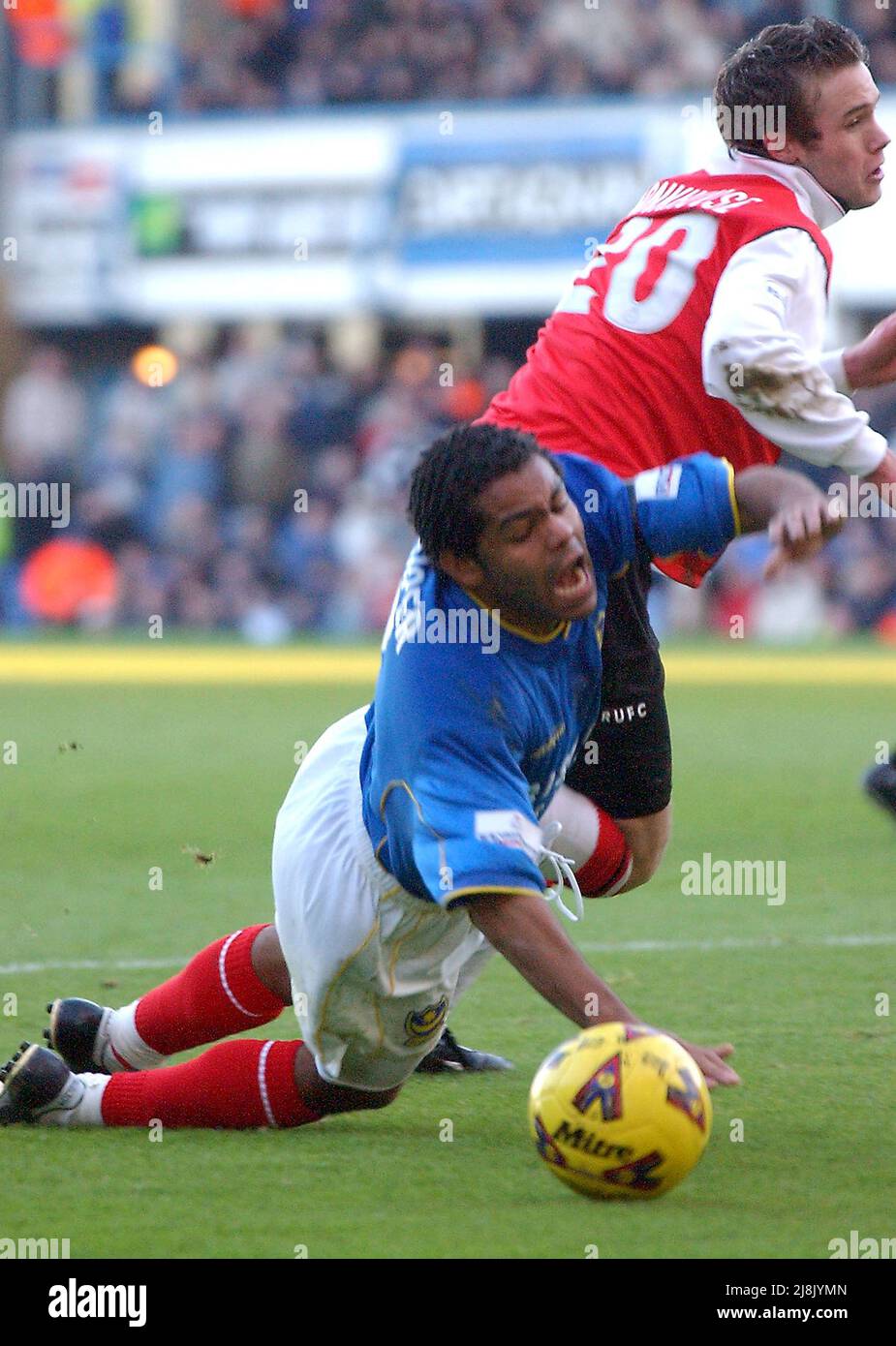 PORTSMOUTH V ROTHERHAM KEVIN HARPER DIVES IN THE PENALTY AREA UNDER A ...