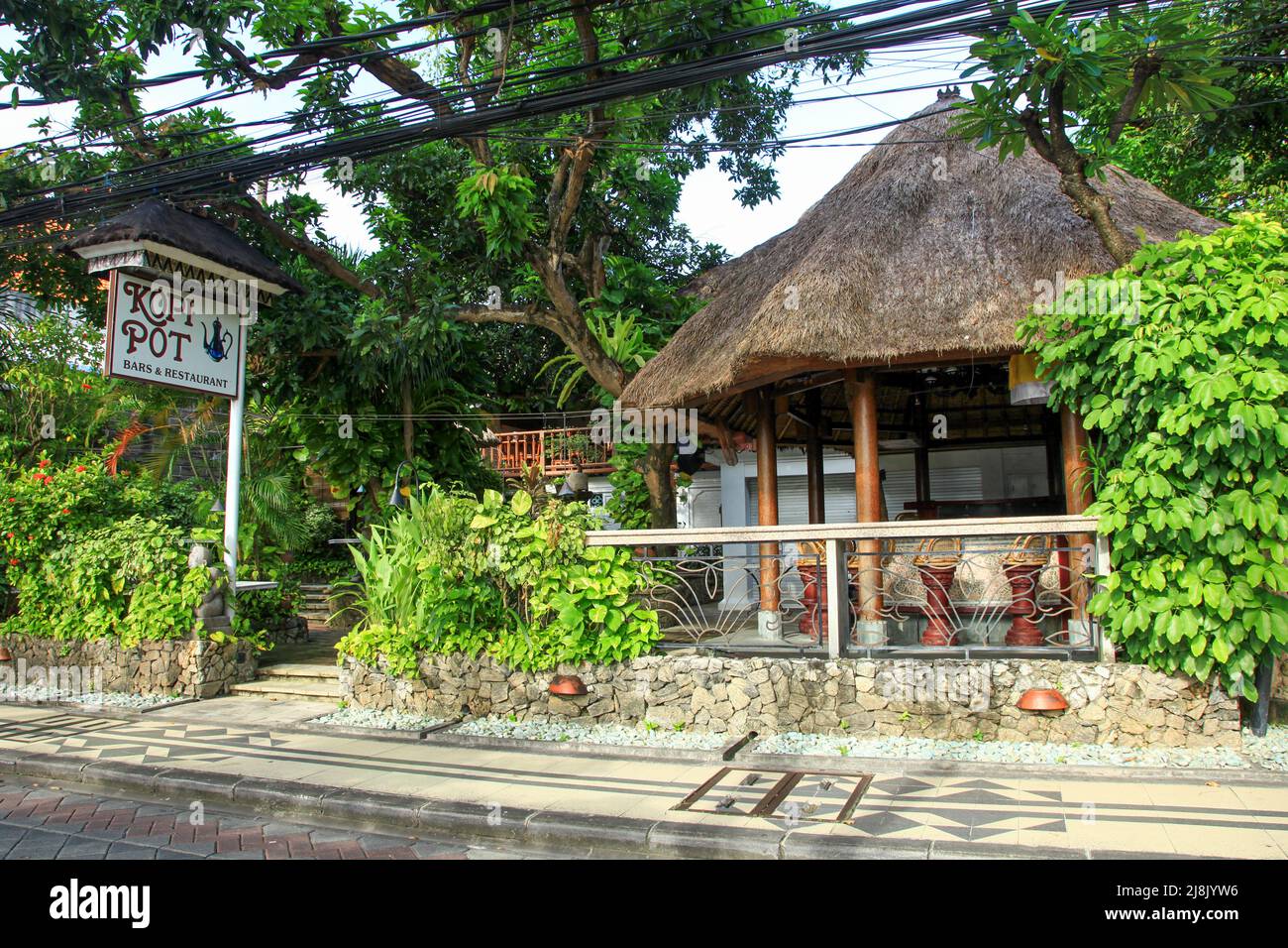 View of the Kopi Pot Bar and Restaurant on Legian Street in Kuta, Bali ...