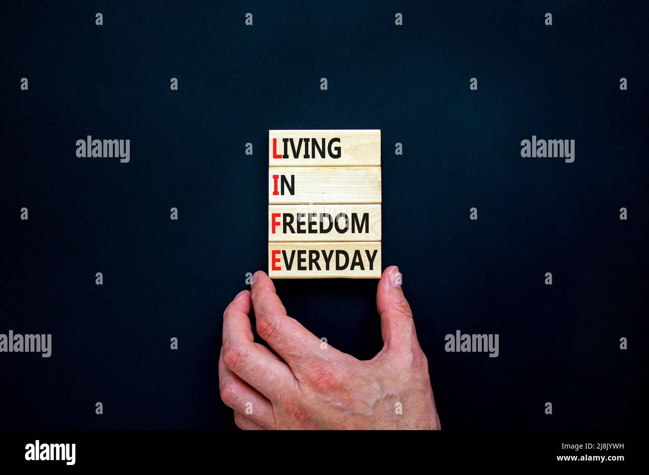 LIFE living in freedom everyday symbol. Concept words LIFE living in ...