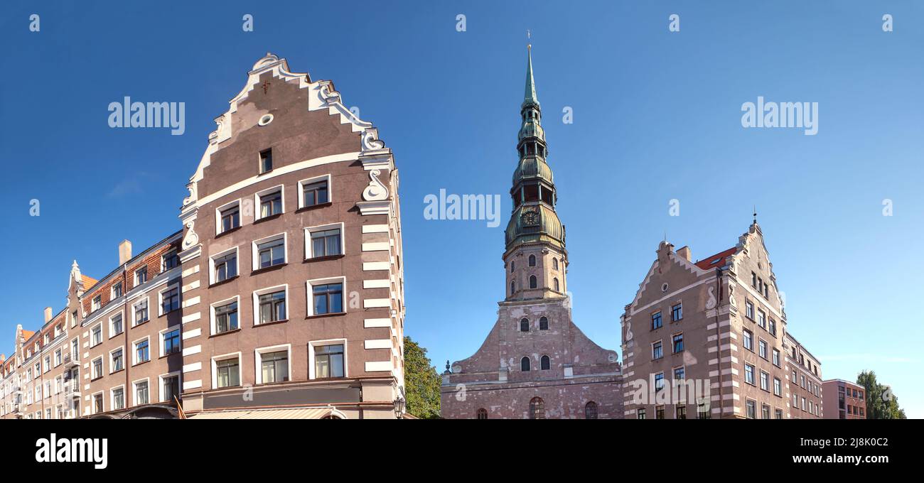 St Peter's Church in Riga, Latvia. Panoramic banner image Stock Photo ...