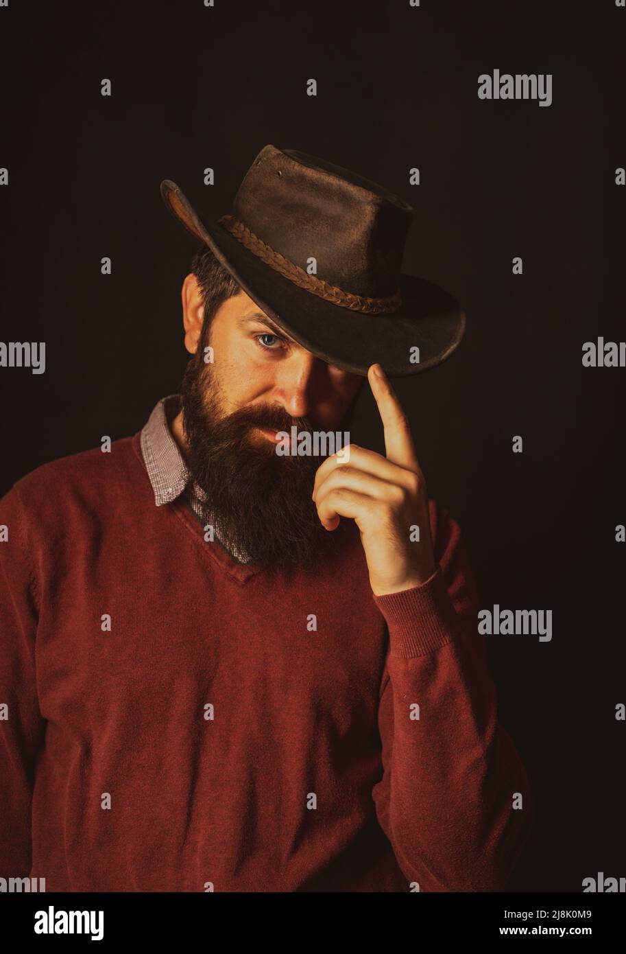 American Western Fashion. Wild West retro cowboy. Vintage style man ...