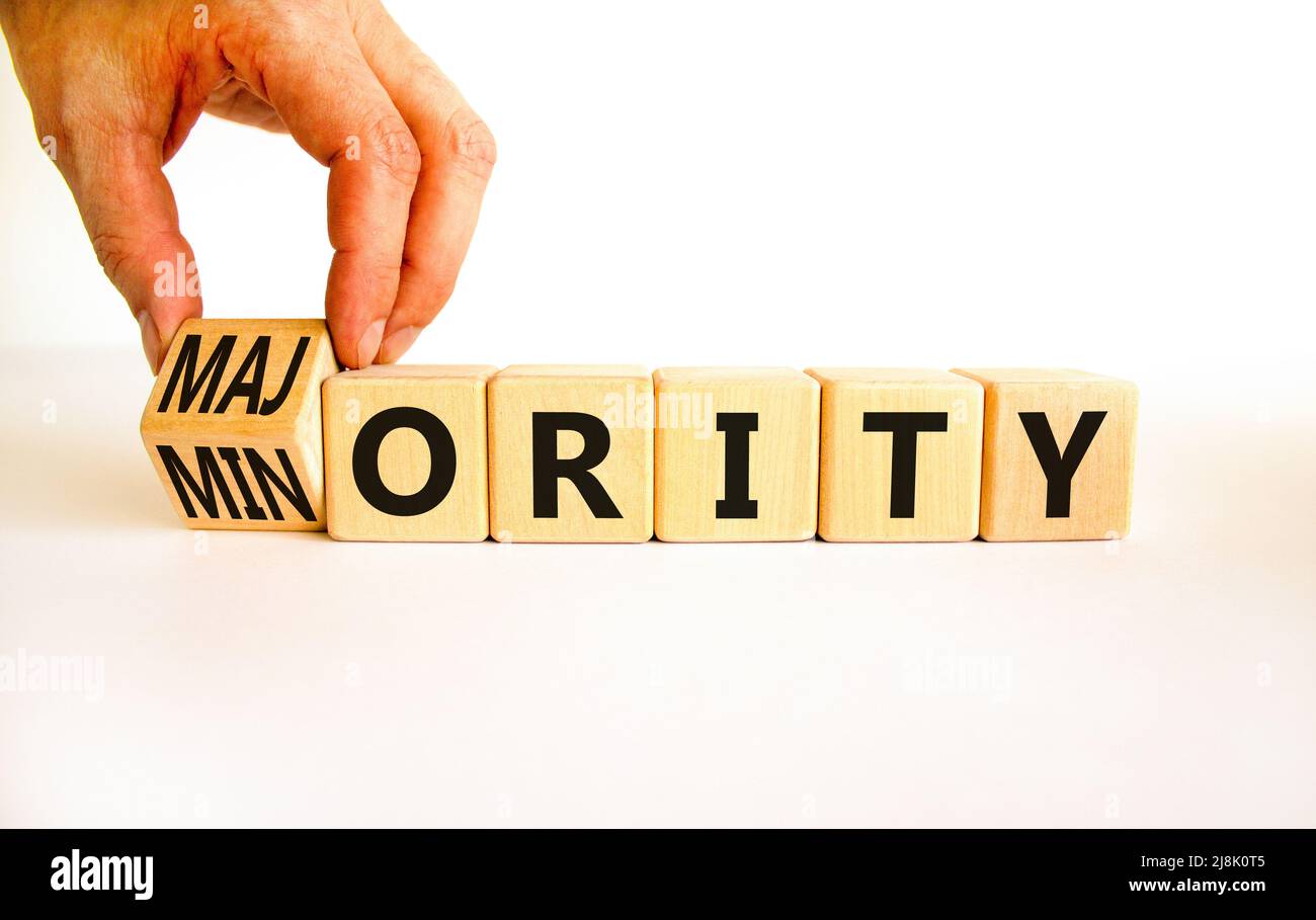 Minority or majority symbol. Businessman turns wooden cubes and changes ...