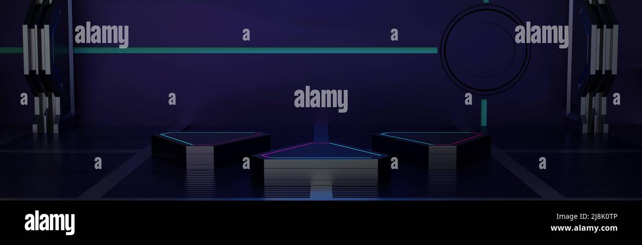 Modern podium in spaceship or space station interior, Sci Fi tunnel ...