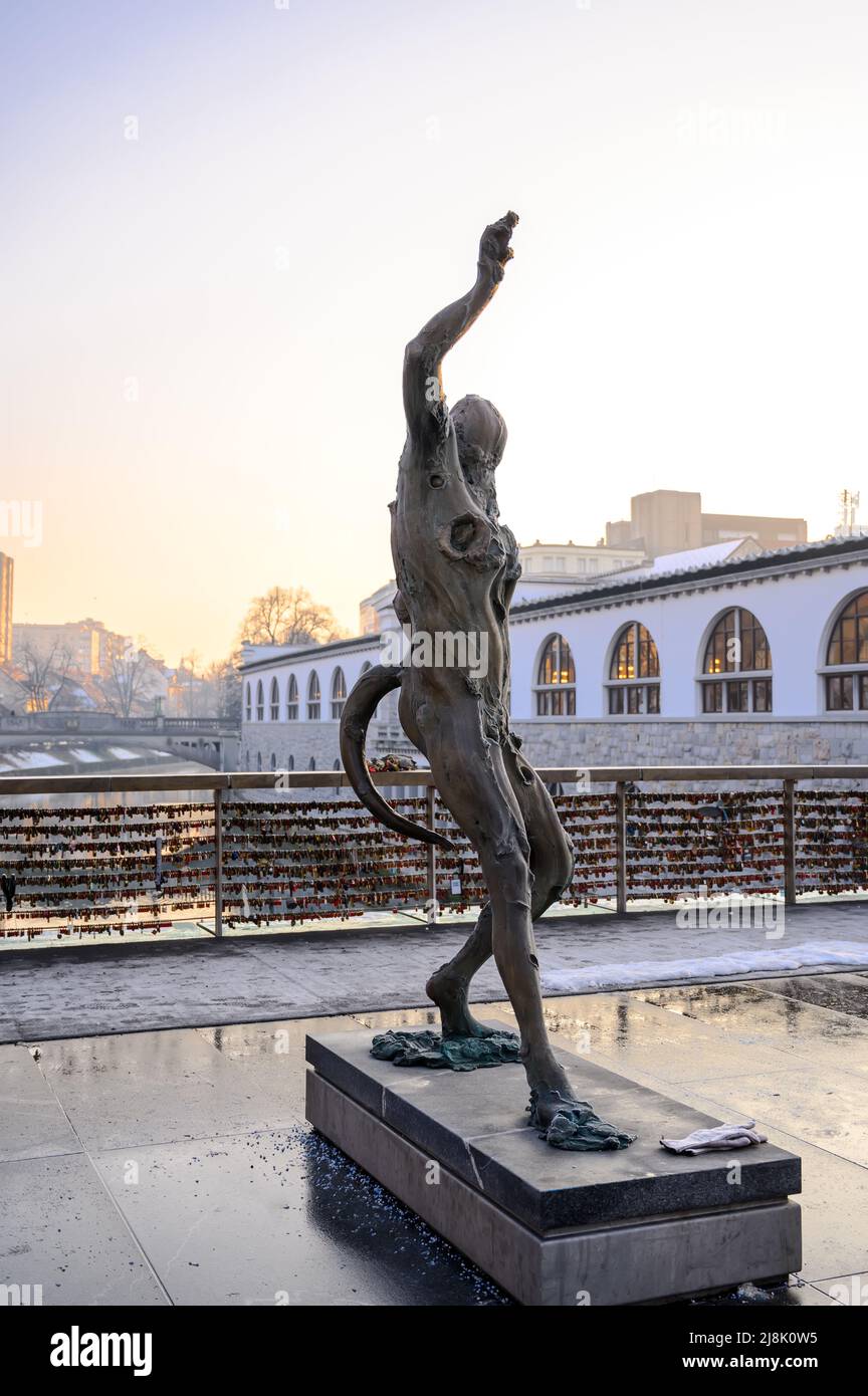 LJUBLJANA, SLOVENIA - FEBRUARY 15, 2022: Modern statue of a body by ...