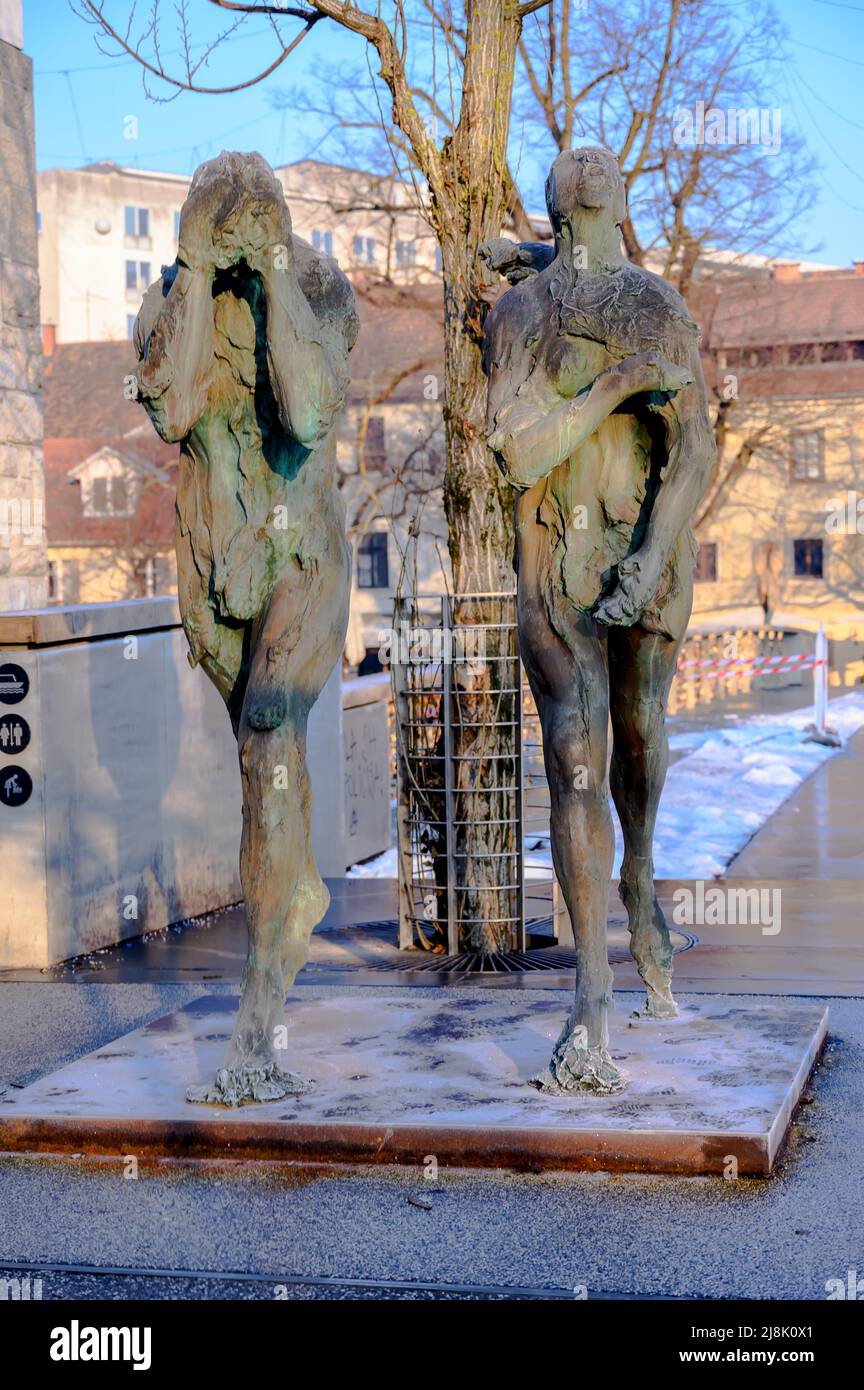 LJUBLJANA, SLOVENIA - FEBRUARY 15, 2022: Modern statue of a body by ...