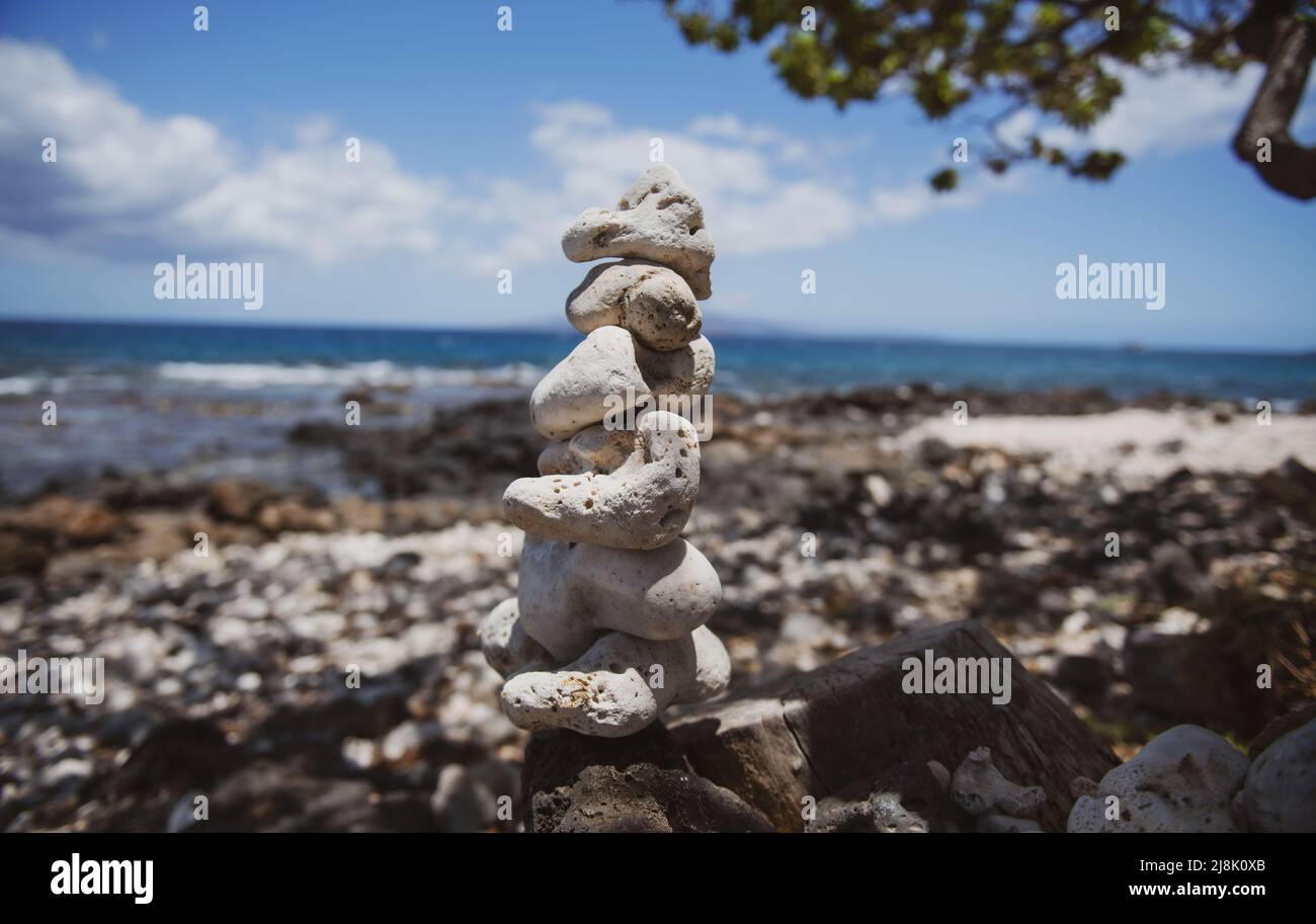 Pyramid of sea pebbles on beach. Life balance and harmony concept ...