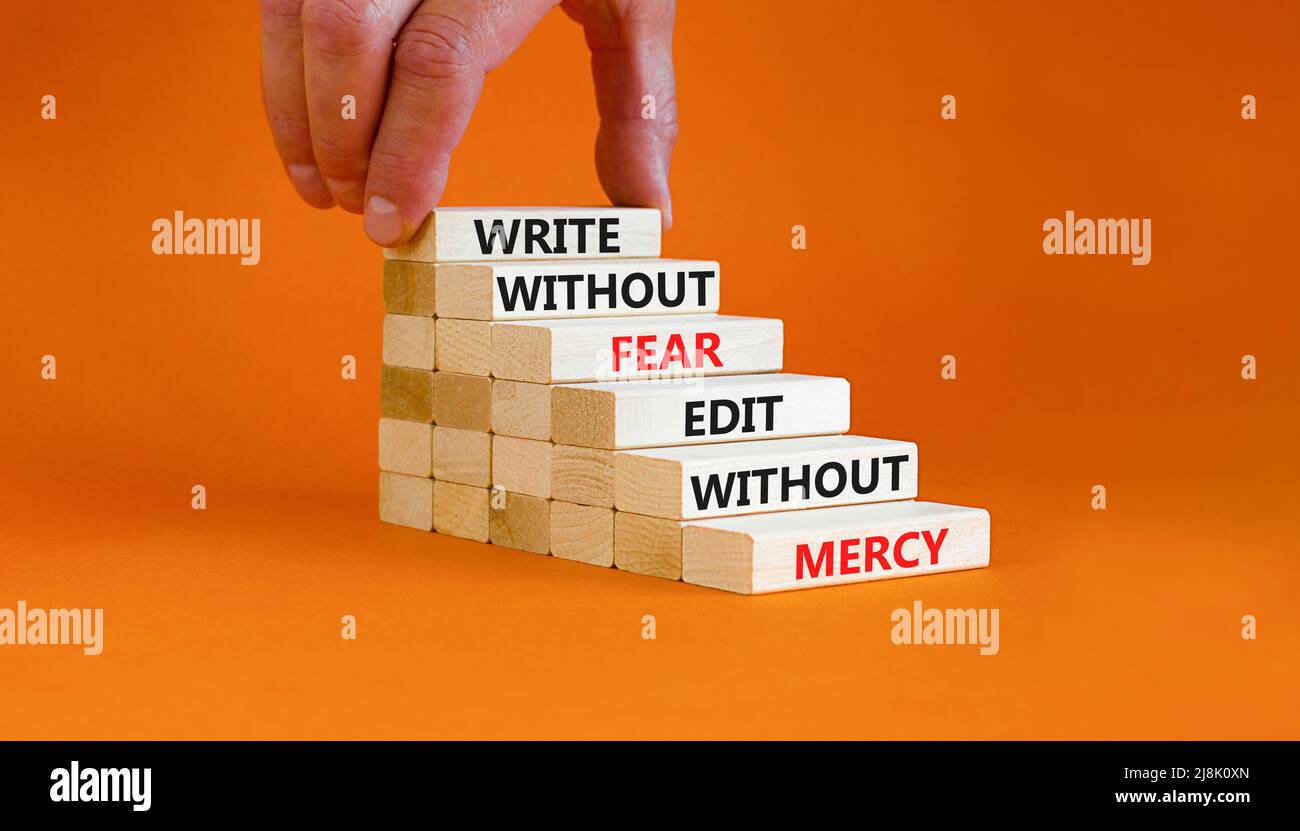 Write and edit symbol. Wood blocks with words Write without fear edit ...