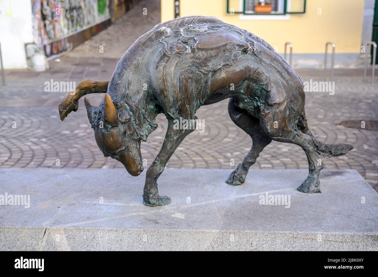 LJUBLJANA, SLOVENIA - FEBRUARY 15, 2022: Modern statue of dog by Jakov ...