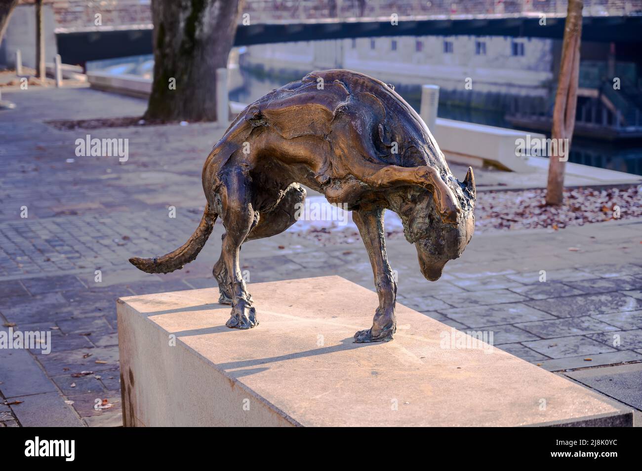 LJUBLJANA, SLOVENIA - FEBRUARY 15, 2022: Modern statue of dog by Jakov ...