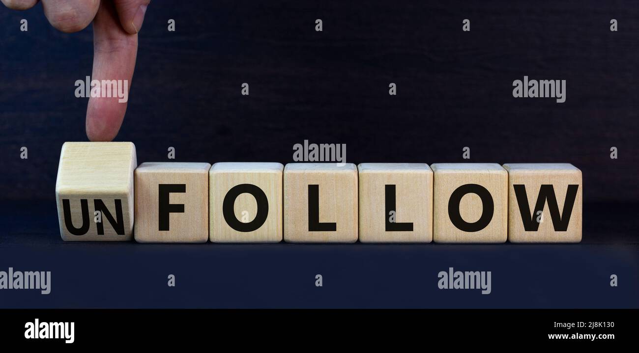 Follow or unfollow symbol. Turned wooden cubes and changed concept ...