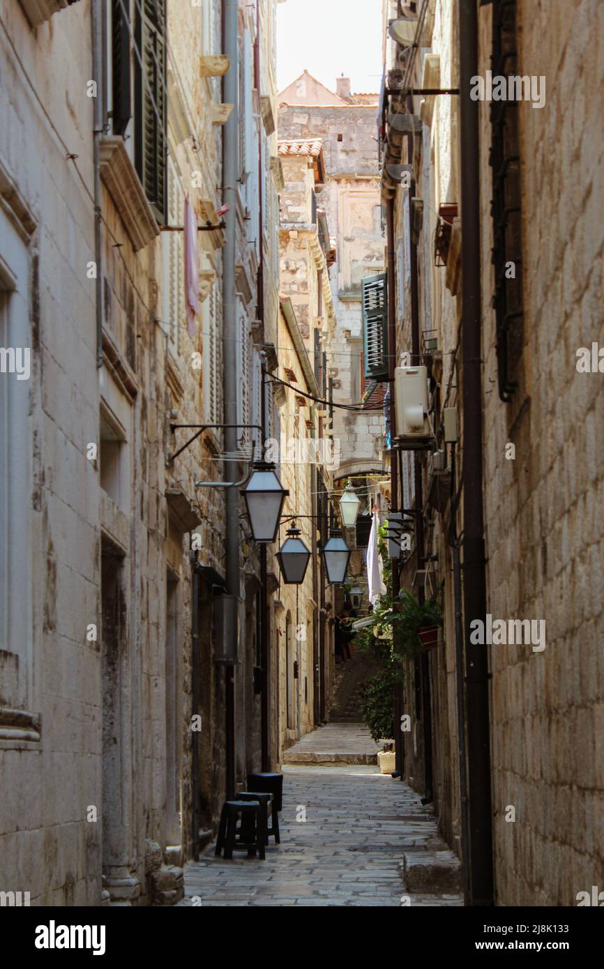 Dubrovnik old city street view in Croatia. Famous narrow alley of ...