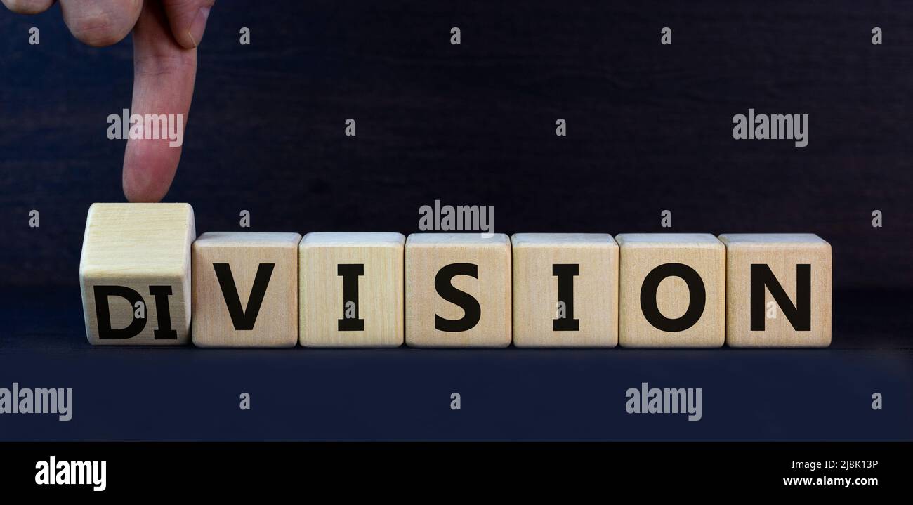 Division or vision symbol. Turned cubes and changed the concept word ...
