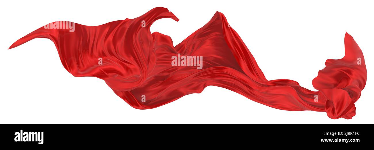 Beautiful flowing fabric flying in the wind. Red wavy silk or satin ...