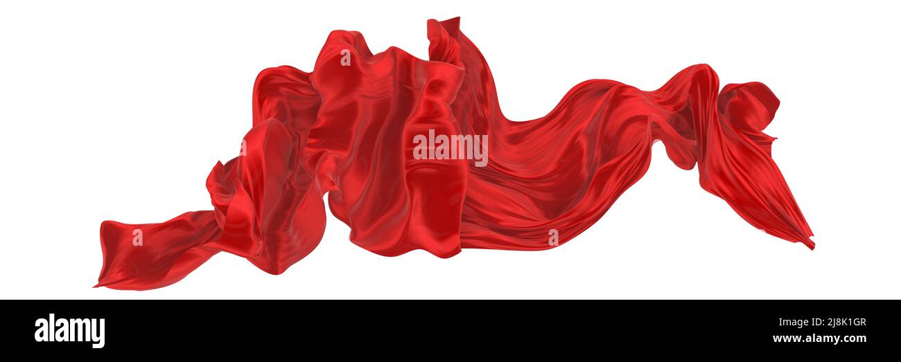 Beautiful flowing fabric flying in the wind. Red wavy silk or satin ...
