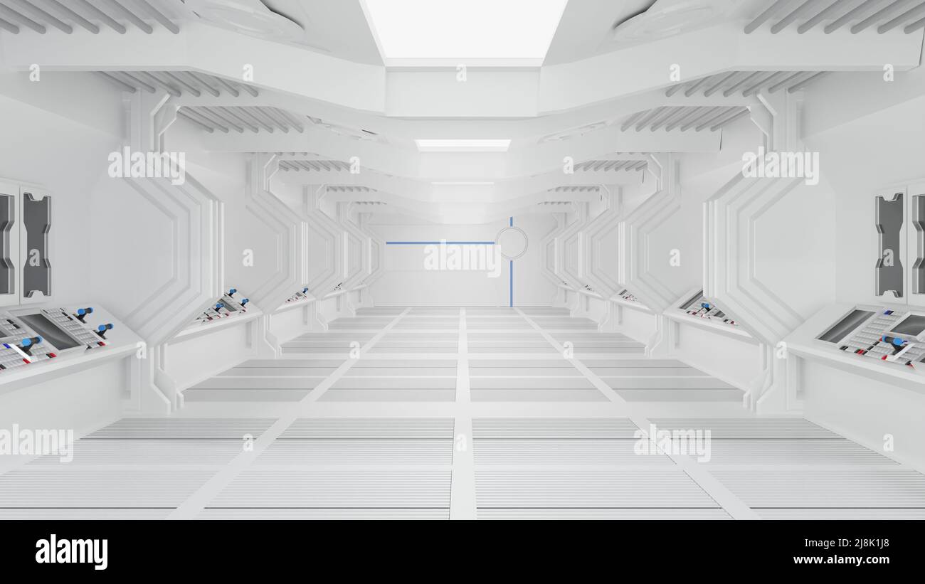 Inside spaceship or space station interior, Sci-Fi tunnel, corridor ...