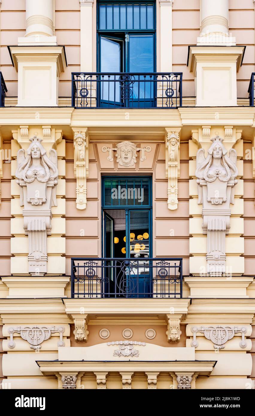 Art Nouveau Architecture, 13 Albert Street, Riga, Latvia Stock Photo ...