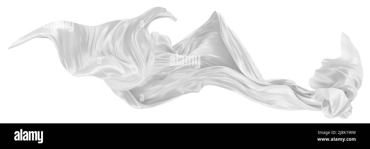 Beautiful flowing cloth flying in the wind. White wavy silk or satin ...