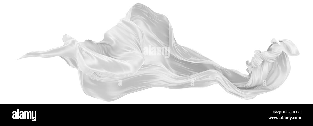 Beautiful flowing cloth flying in the wind. White wavy silk or satin ...