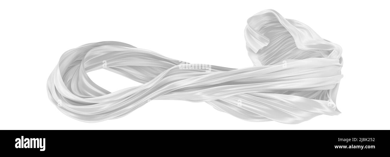 Beautiful flowing cloth flying in the wind. White wavy silk or satin ...
