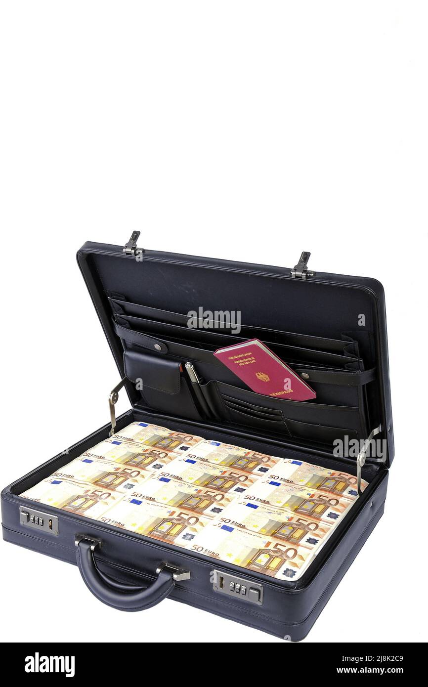 case full of 50 Euro bills, with German identity card Stock Photo - Alamy