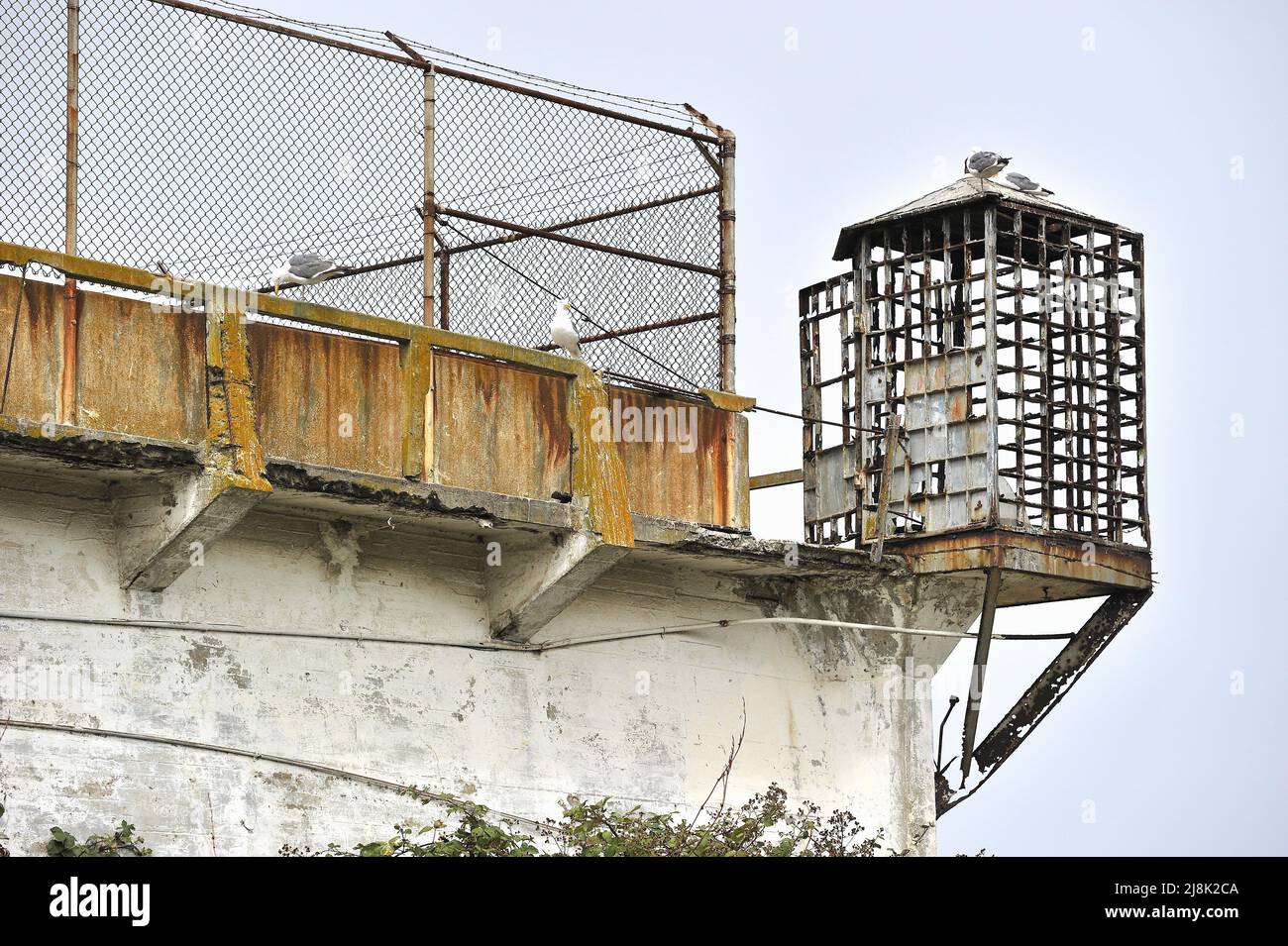 Prison, watch cage at the prison wall, USA, California, San Francisco ...