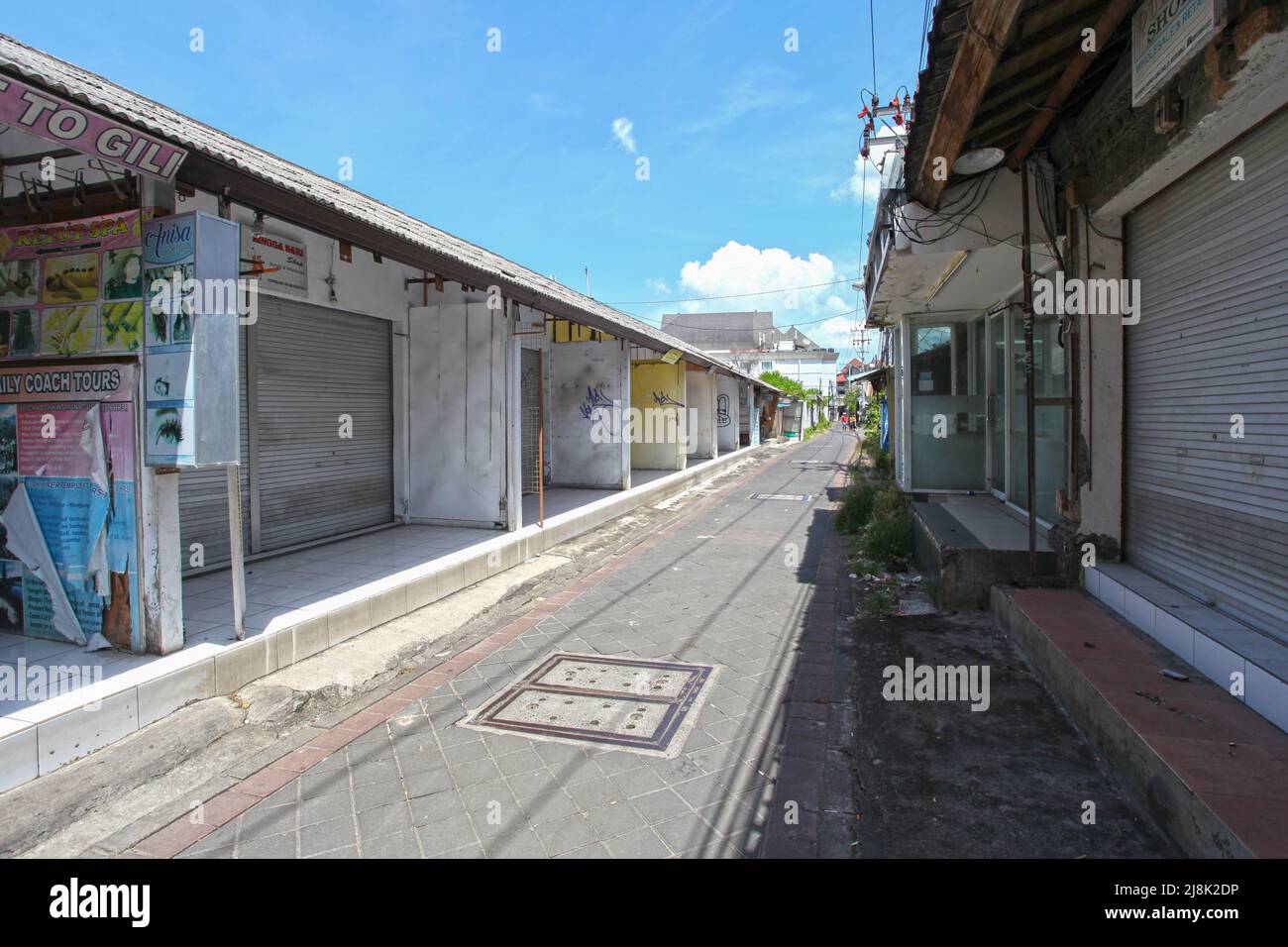 Shut down shops and cafe's on Poppies Lane 1 in Kuta, Bali, Indonesia ...