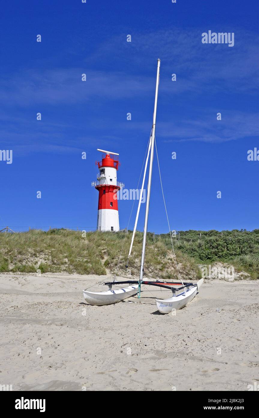 Lighthouse on Borkum and catamaran, Germany, Lower Saxony, Borkum Stock ...