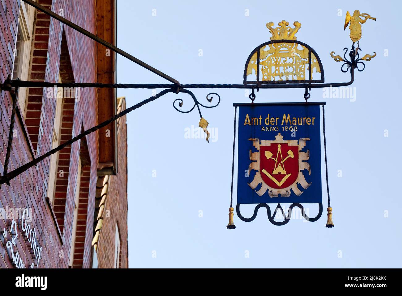 Guild symbol of the bricklayer anno 1862 at a building in the old town ...