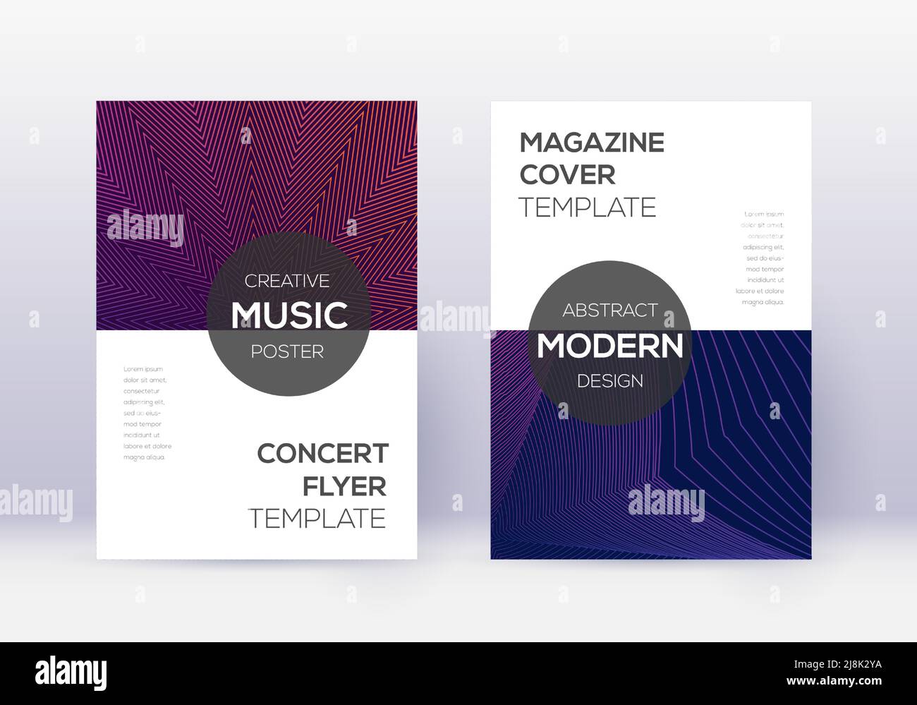Modern cover design template set. Violet abstract lines on dark ...