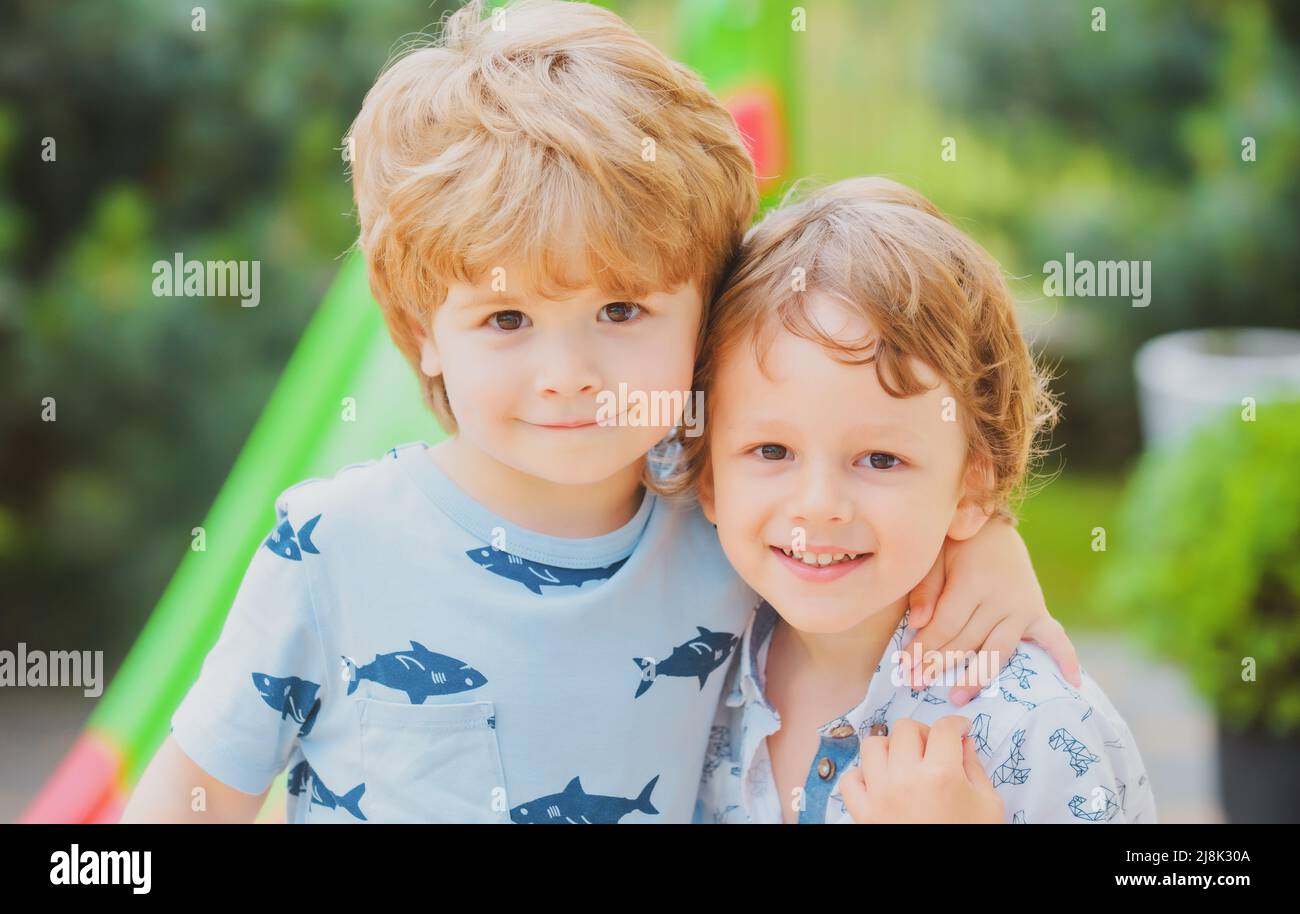Brothers family relationships. Kid outdoor on playground, best friends ...