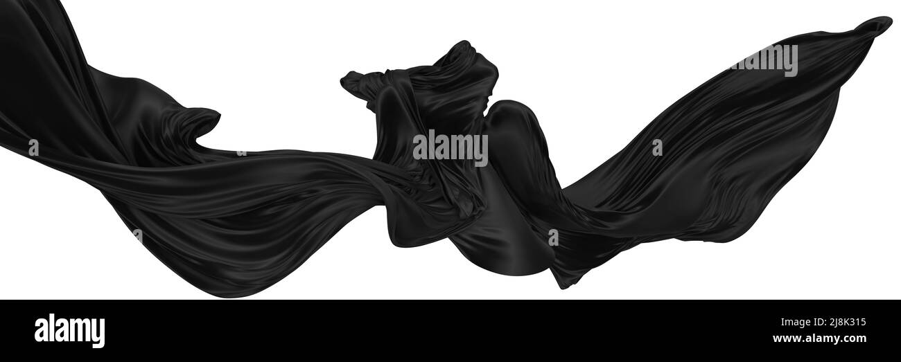 Beautiful flowing cloth flying in the wind. White wavy silk or satin ...