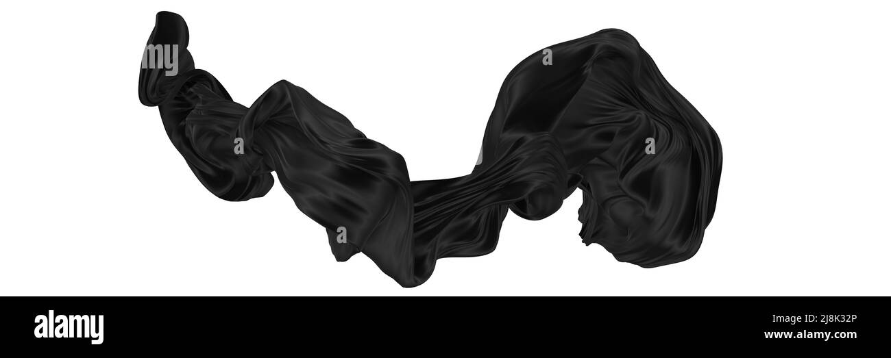 Beautiful flowing cloth flying in the wind. White wavy silk or satin ...