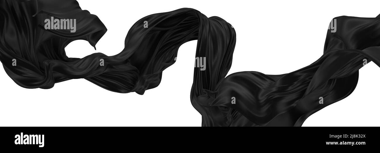 Beautiful flowing cloth flying in the wind. White wavy silk or satin ...