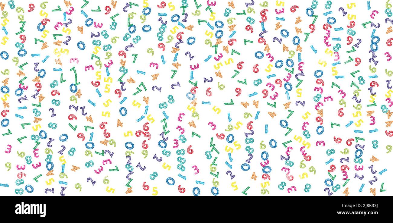 Falling colorful sketch numbers. Math study concept with flying digits ...