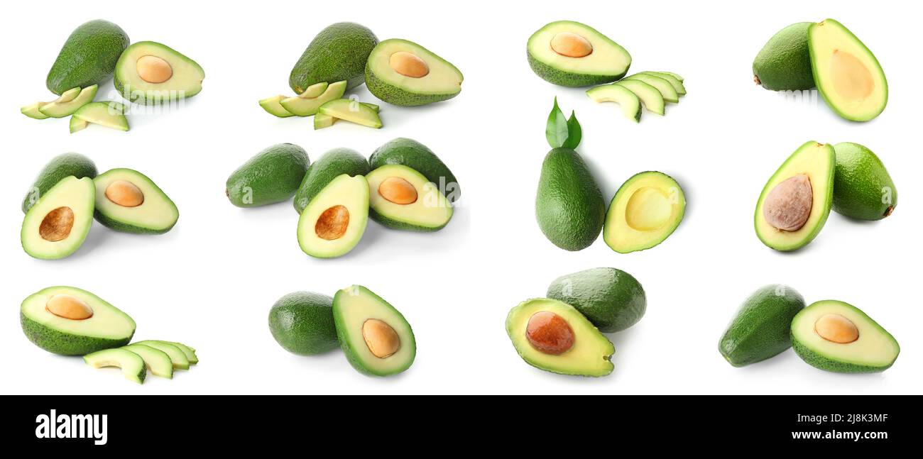 Set of fresh avocados isolated on white Stock Photo - Alamy