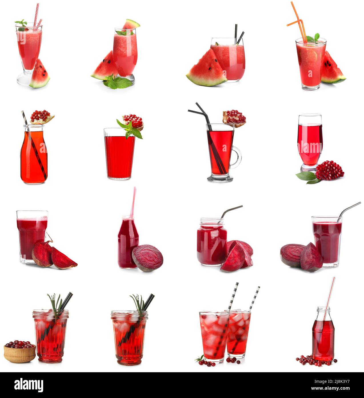Set of healthy red juices on white background Stock Photo - Alamy