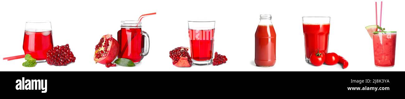 Set of healthy red juices on white background Stock Photo - Alamy