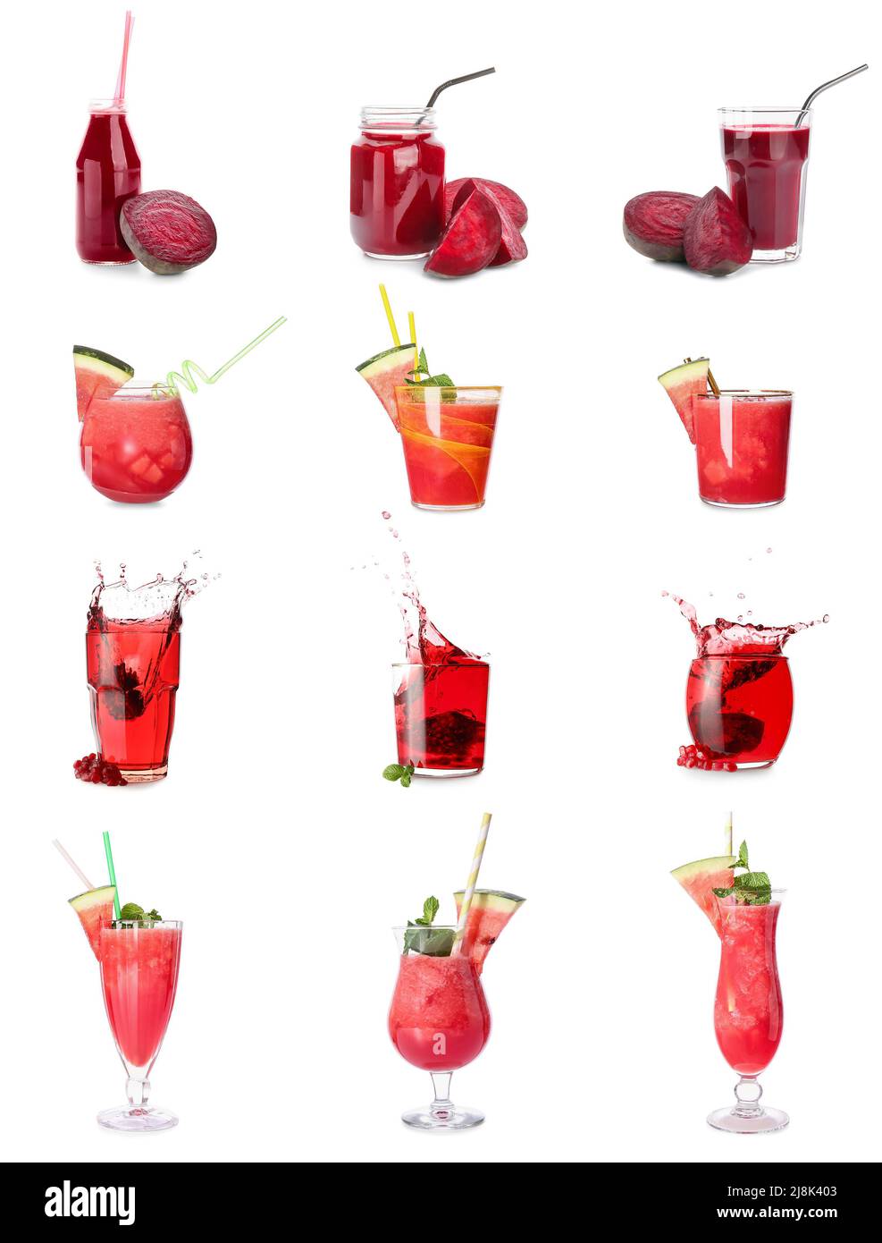 Set of healthy red juices on white background Stock Photo - Alamy
