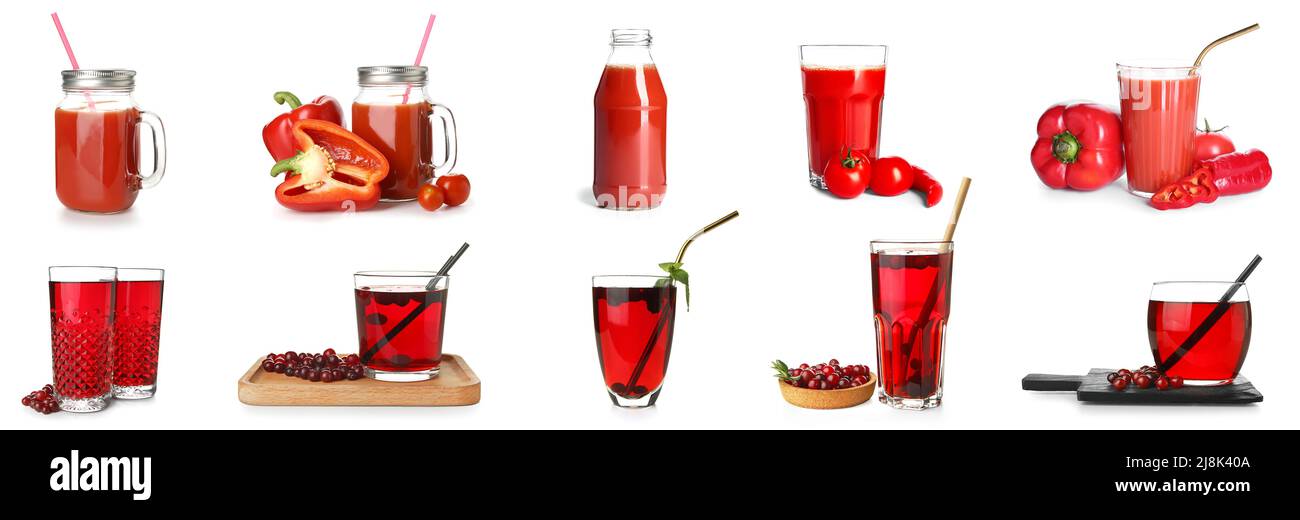 Set of healthy red juices on white background Stock Photo - Alamy
