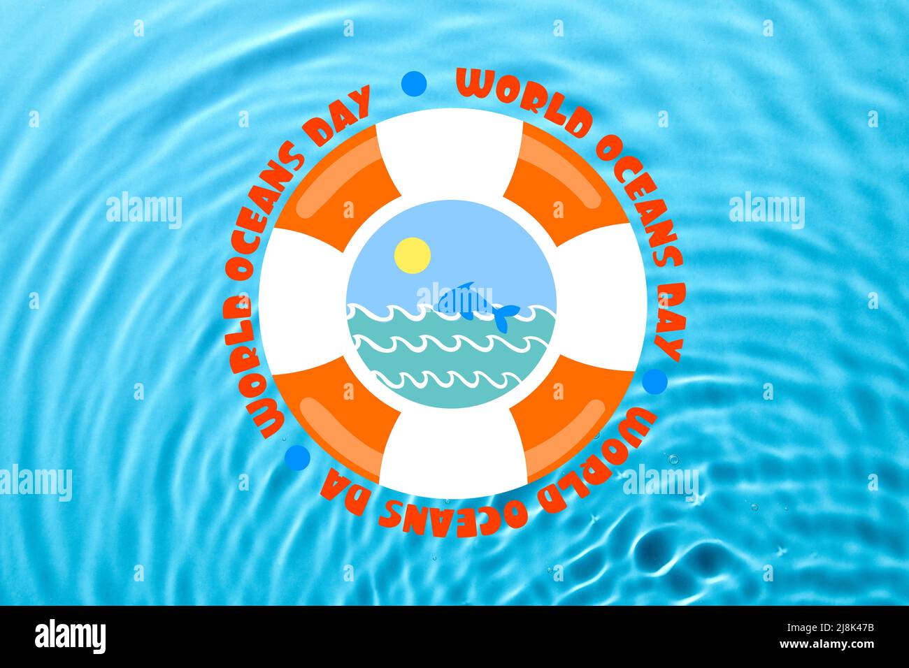 Poster for World Ocean Day with drawn inflatable ring Stock Photo - Alamy