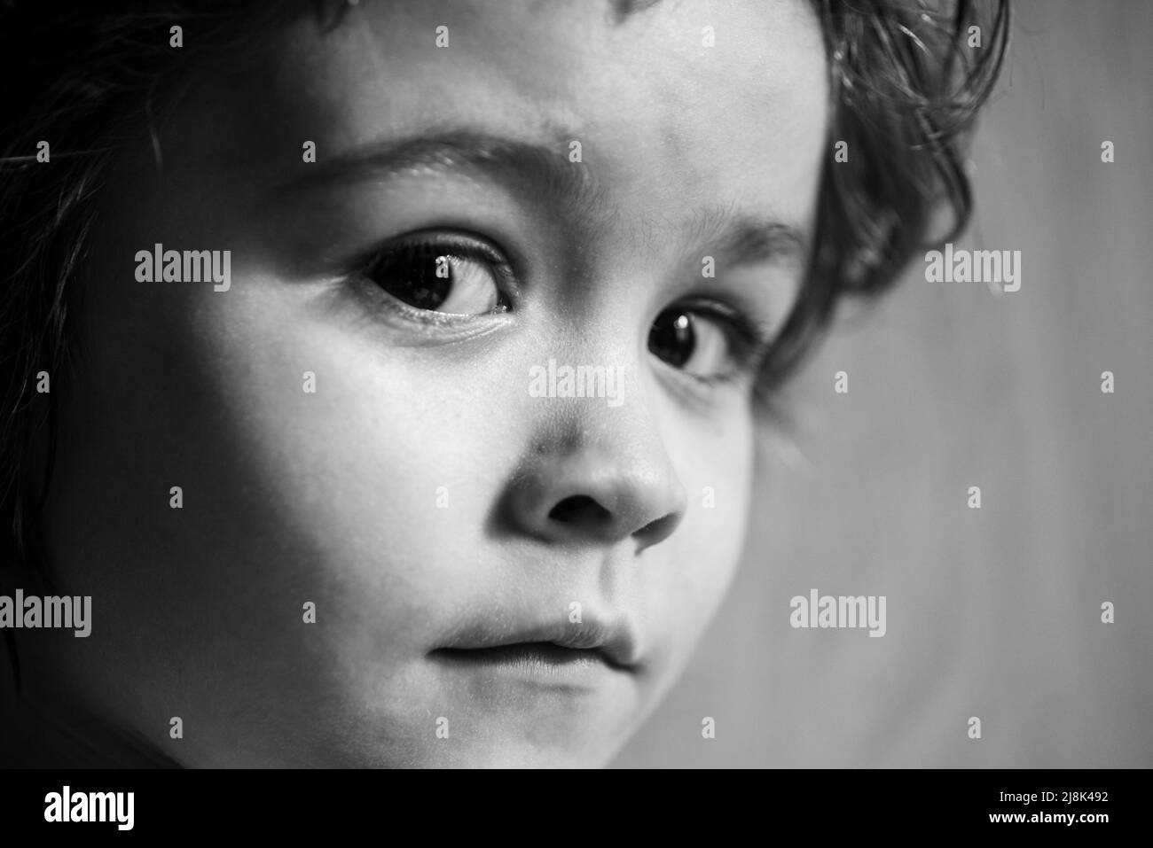 Portrait of amazed surprised little boy. Concept of kids face close-up ...
