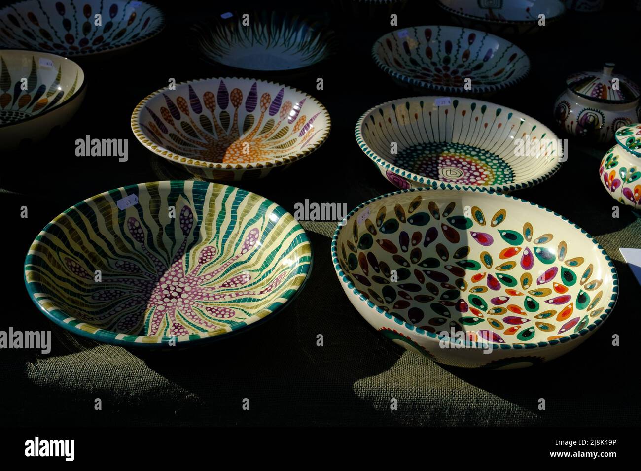 Madrid, Spain. 16th May, 2022. Pieces of pottery bowls seen exhibited ...
