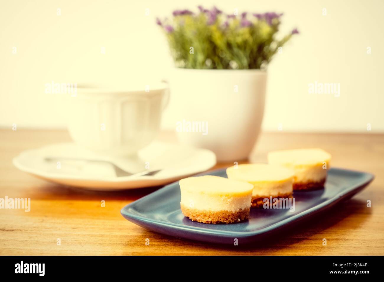 Small round homemade cheesecakes served with tea for a snack Stock ...