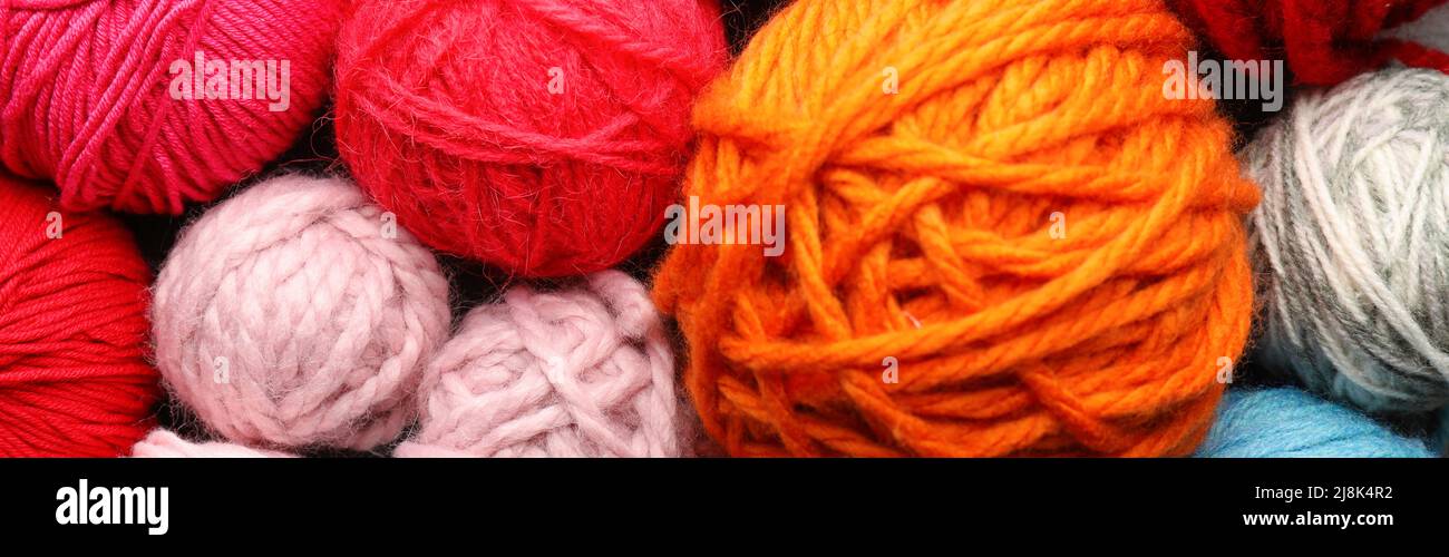 Balls of colorful knitting yarns as background. Banner for design Stock ...